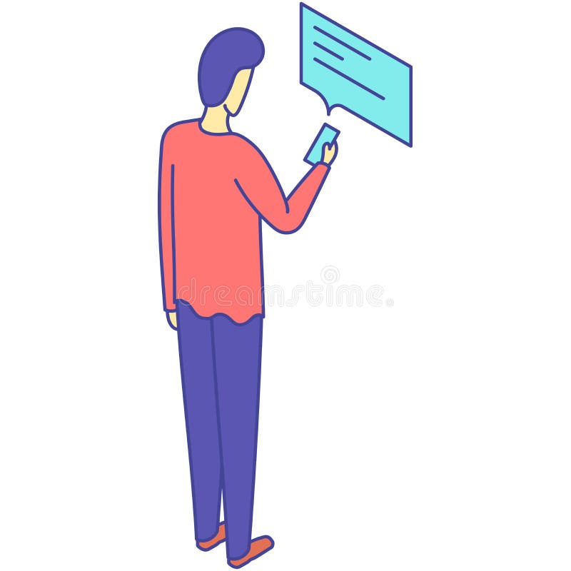 Drawn Illustration of a Man Standing, Recieving and Reading a Message ...