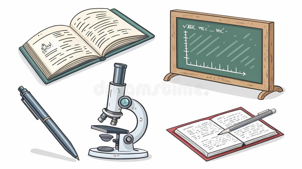 Studying Science Still Life with Open Book and Microscope Stock ...