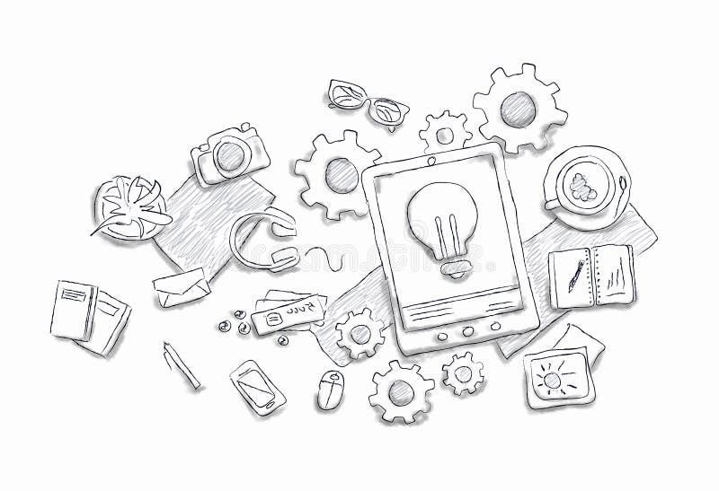 Drawn Image of Work Table with Objects Stock Illustration ...