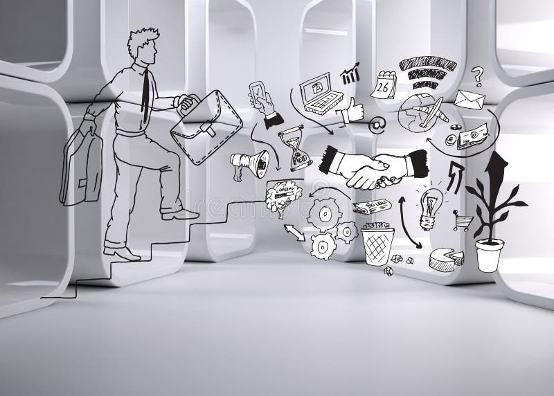 Drawn Man and Graphic on Abstract Background Stock Illustration ...