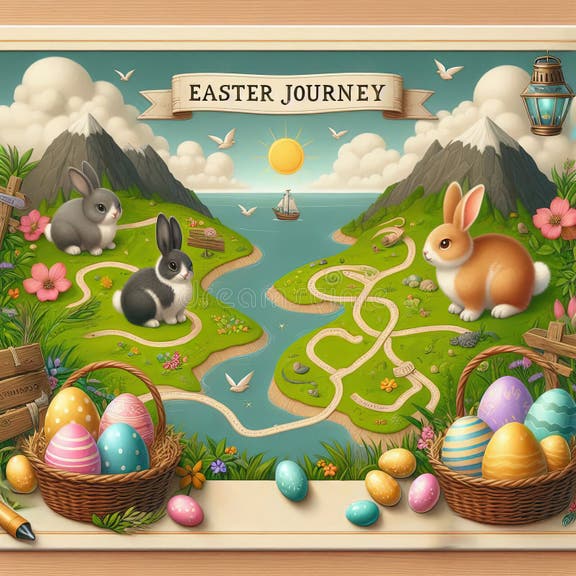 Drawn Map for a Cute Easter Getaway Stock Illustration - Illustration of flower, ears: 367281940