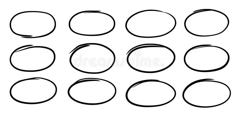 Drawn Pen Line Oval Set. Hand Drawn Marker Stroke Style Doodle Oval ...