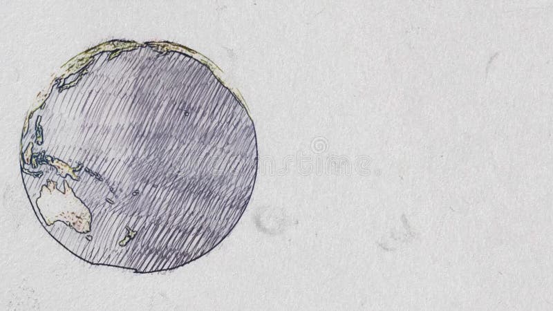 Cartoon Pen Drawn Planet Earth Globe Spin on White Old Paper Background ...