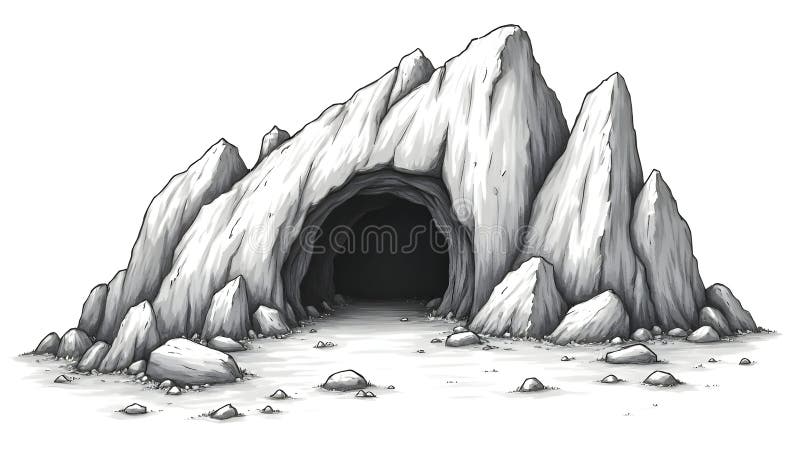 Drawn Simple Sketch Illustration of a Cave Enterance Stock Illustration ...