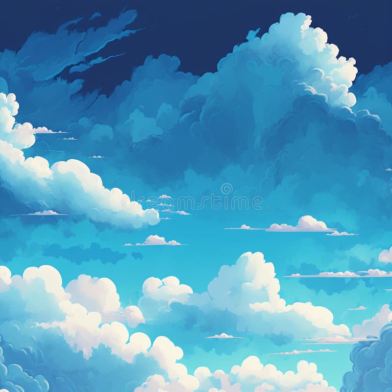 Drawn sky with clouds stock illustration. Illustration of view - 264042382