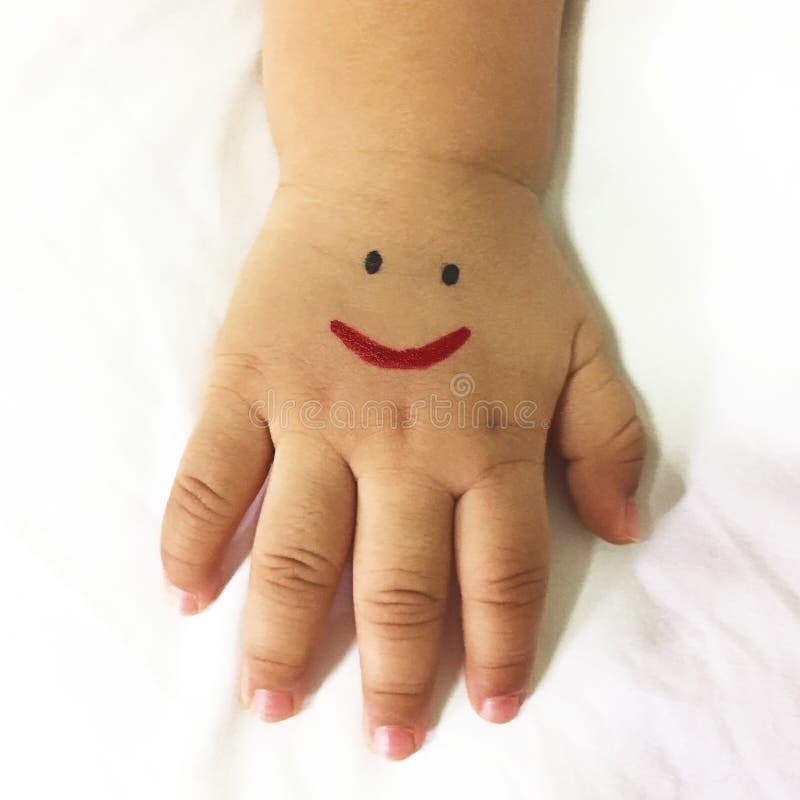 Drawn Smile on Hand Baby Boy. Age 1 Years Stock Photo - Image of person ...