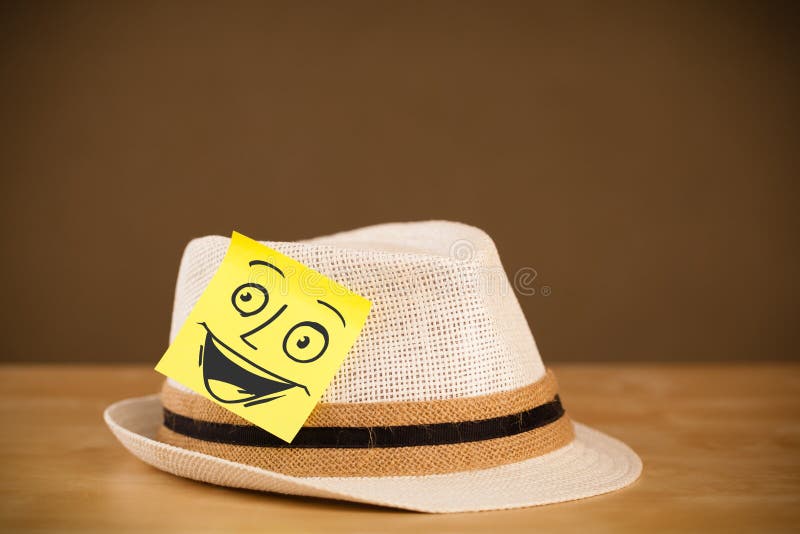 Post-it Note with Smiley Face Sticked on a Hat Stock Image - Image of ...