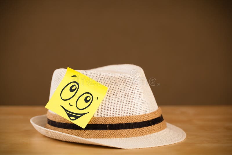 Post-it Note with Smiley Face Sticked on Hat Stock Photo - Image of ...