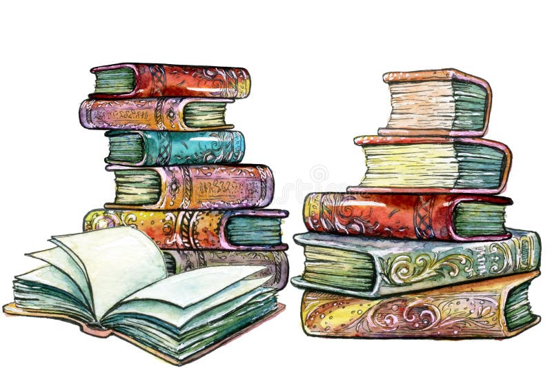 Drawn Stacks of Old Books with Beautiful Color Covers Stock ...