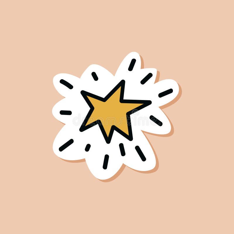 Drawn Sticker Doodle Yellow Shining Star. Isolated Sticker of Cartoon ...