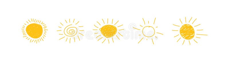 Drawn Sun Icon Set. the Sun is Drawn by a Child S Hand Vector Stock ...