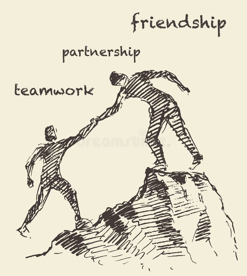 Draw Helping Man Climb Teamwork Partnership Sketch Stock Vector ...