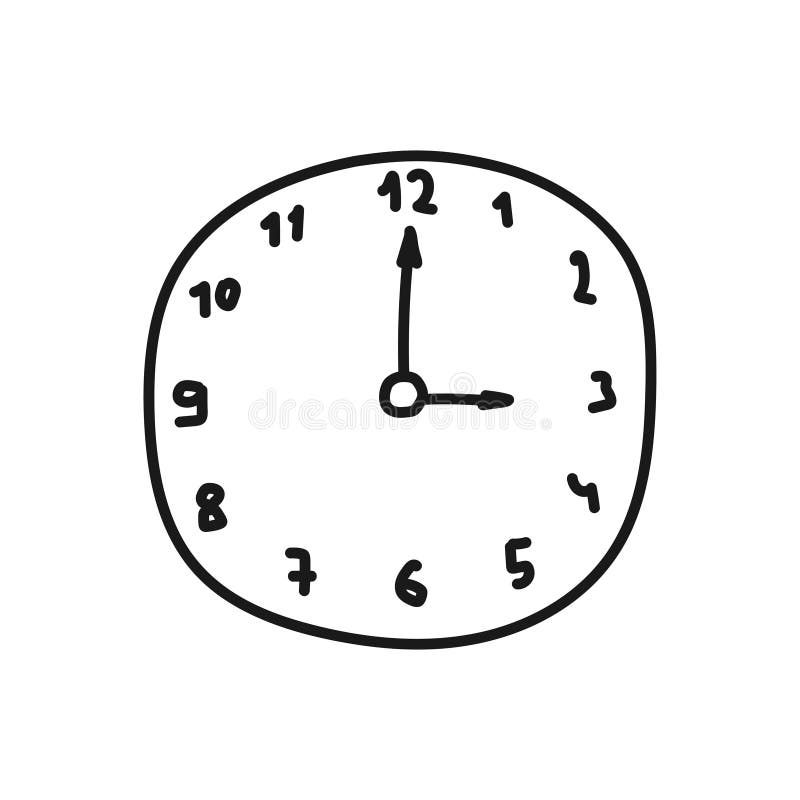 Drawn Wall Clock Isolated on White Background. Doodle Style. Timing ...