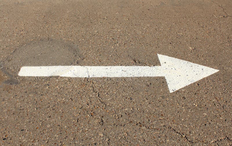 Drawn White Pointer To the Right on the Paved Road Stock Photo - Image ...