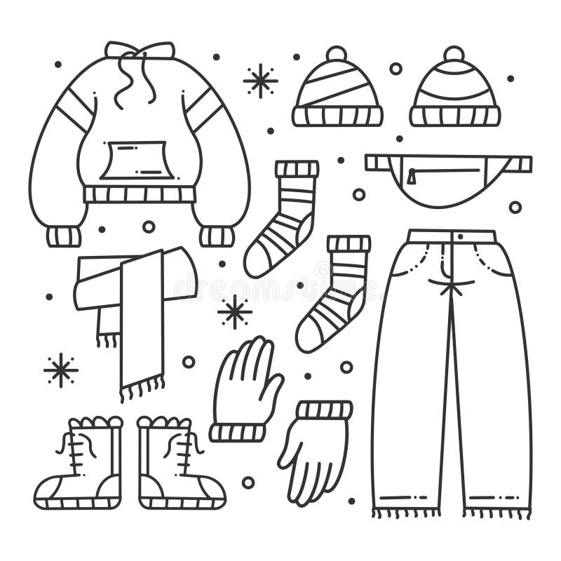 Drawn Winter Clothes and Essentials for Coloring Stock Vector ...
