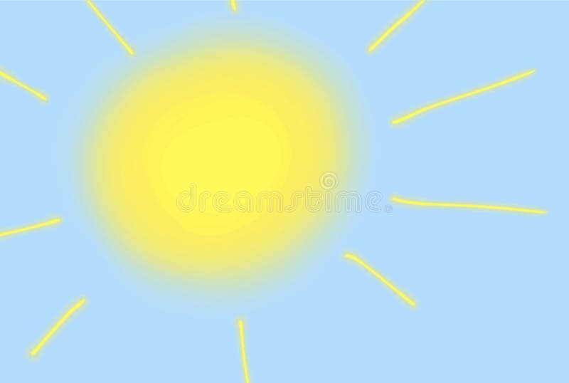 Drawn Yellow Sun with Rays in the Blue Sky Stock Illustration ...