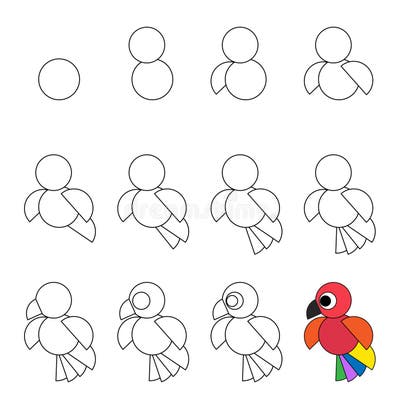 Worksheet Easy Guide To Drawing Cartoon Parrot. Simple Step-by-step ...