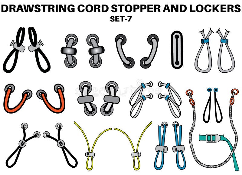 Drawstring Cord Stopper Flat Sketch Vector Illustrator Set Of Draw