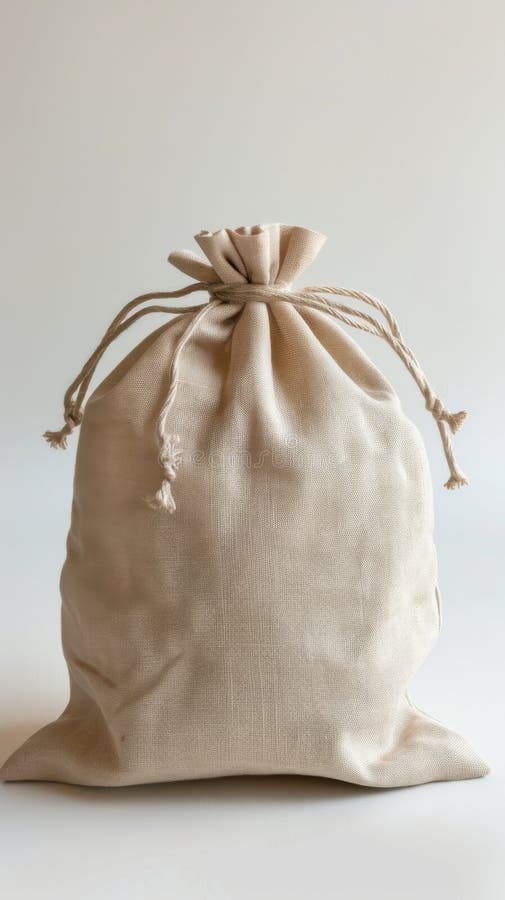 Drawstring Linen Bag Isolated on White Background, Minimalistic Eco ...