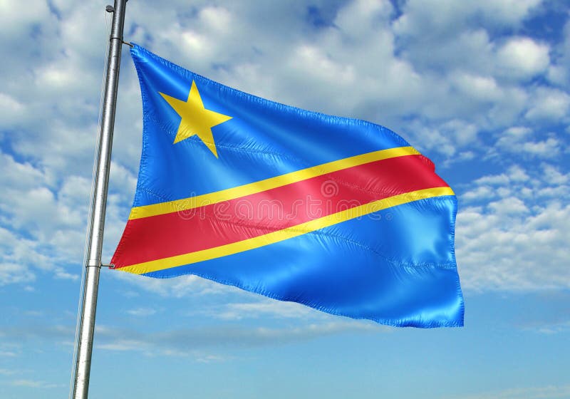 Congo The Democratic Republic Flag Waving With Sky On Background