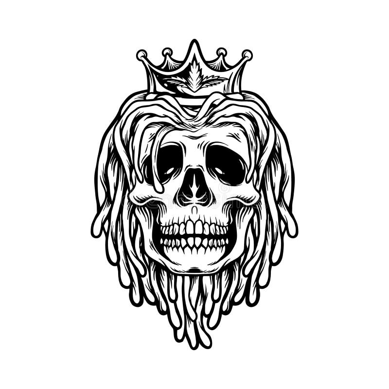 Dreadlocks Skull with Crown Silhouette Stock Vector - Illustration of ...