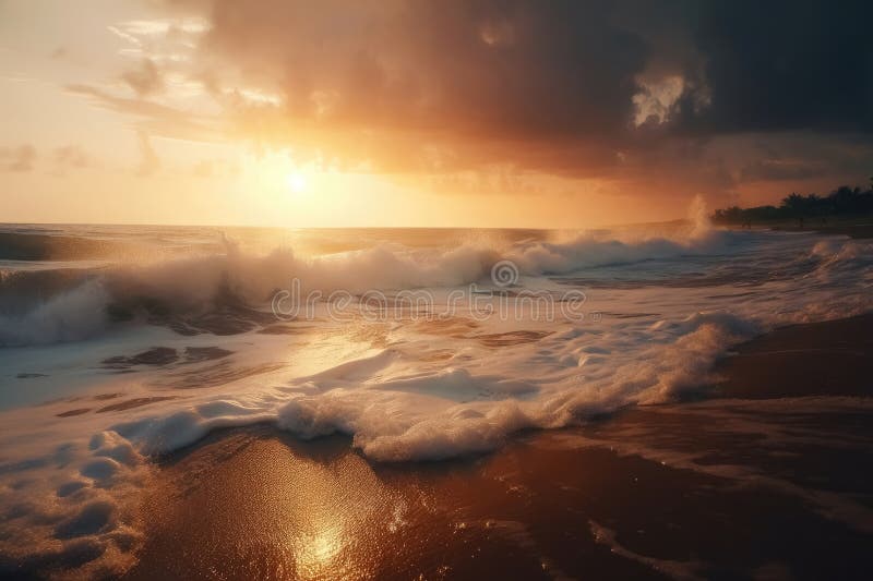 Dream Beach at Sunset in a Tropical Paradise Created with Generative AI ...