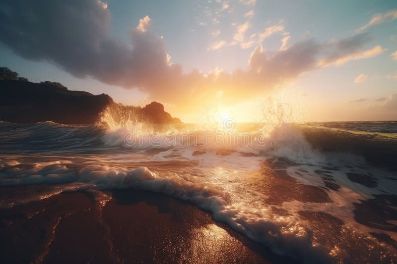 Dream Beach at Sunset in a Tropical Paradise Created with Generative AI ...