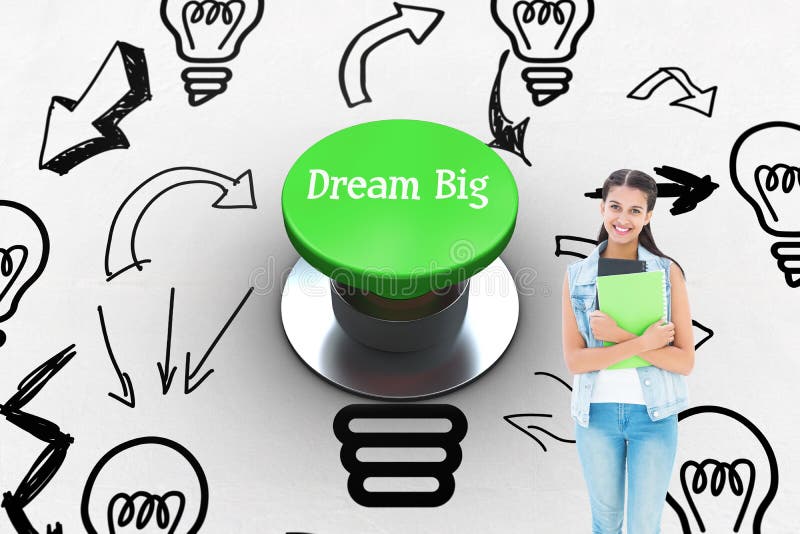 Dream Big Against Digitally Generated Green Push Button Stock Photo ...