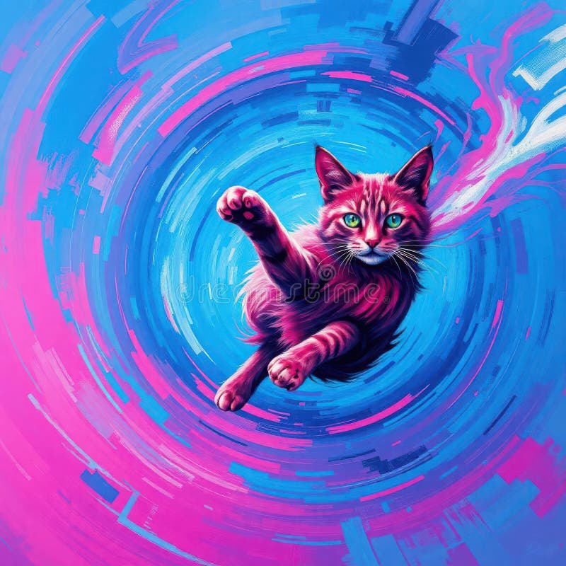 Dream Cat in Galactic Motion Stock Illustration - Illustration of ...