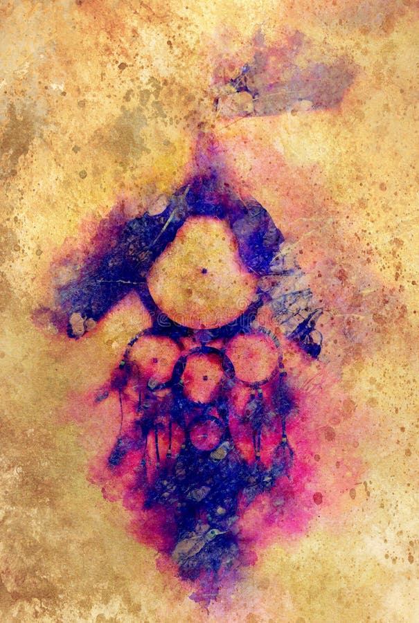 Dream Catcher With Eagle And Raven Feathers And Abstract Background ...