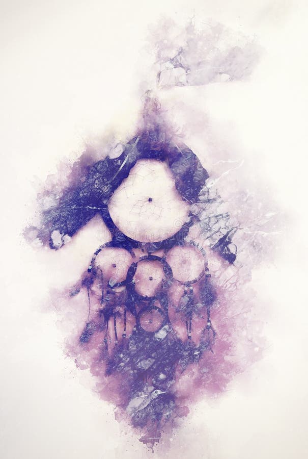 Dream Catcher With Eagle And Raven Feathers And Abstract Background ...