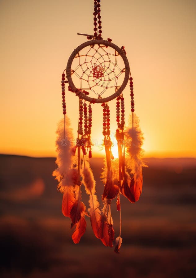 A Dream Catcher with Feathers and Beads in the Air Stock Illustration ...