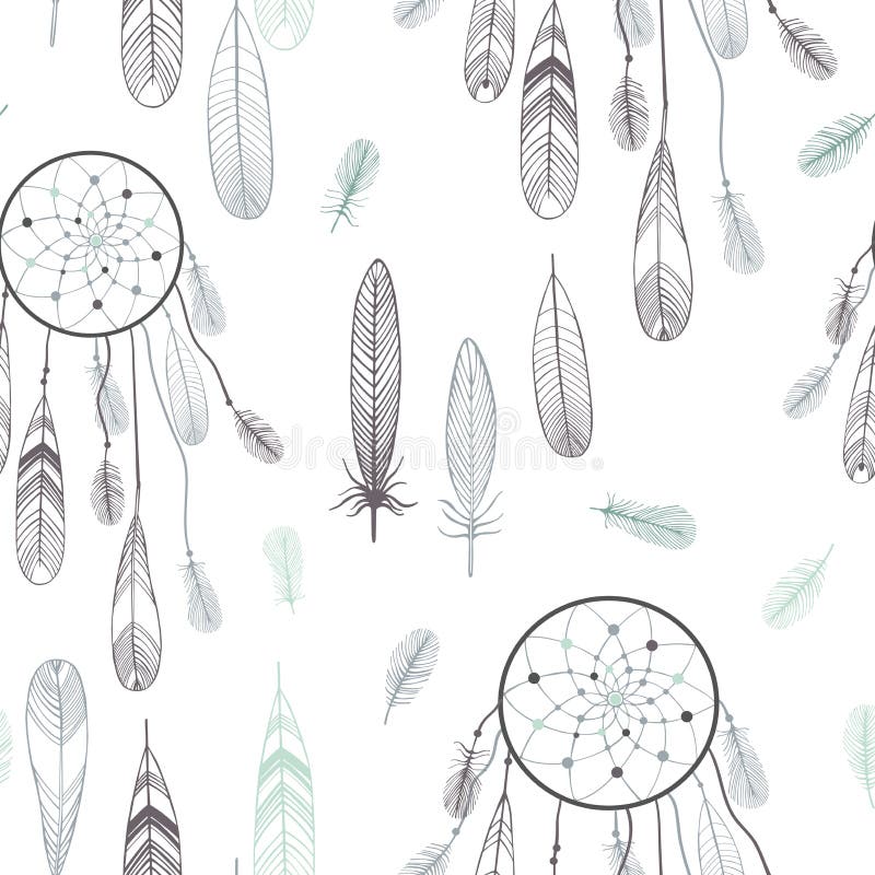 Dream Catcher and Feathers. Vector Seamless Pattern Stock Vector ...