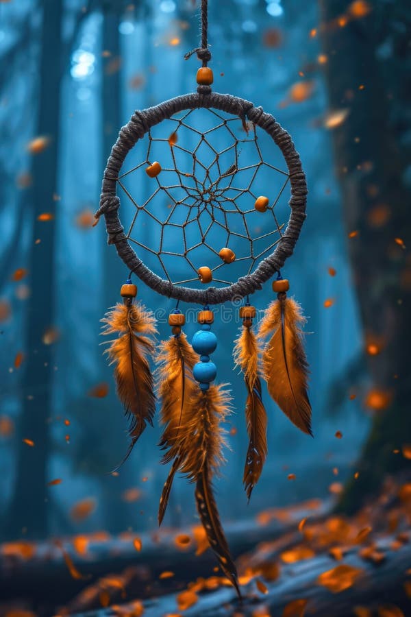 A Dream Catcher Hanging from a Rope in a Forest Stock Illustration ...