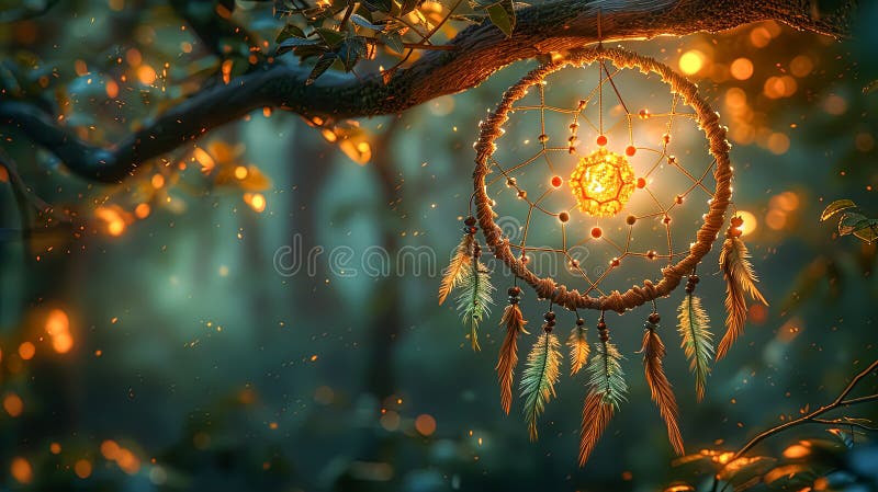 A Dream Catcher is Hanging from a Tree in a Forest. Stock Image - Image ...