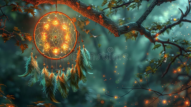 A Dream Catcher is Hanging from a Tree in a Forest. Stock Photo - Image ...