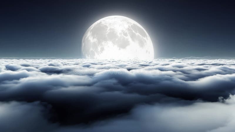 Dream of Flying Over the Clouds with Full Moon Light on the Background ...