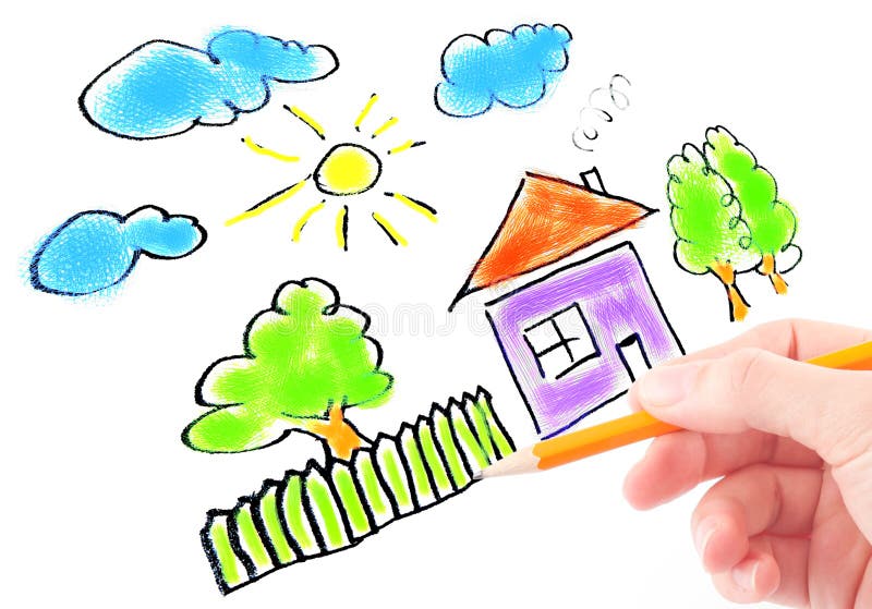 Crayon house stock photo. Image of drawing, drawings - 12746038