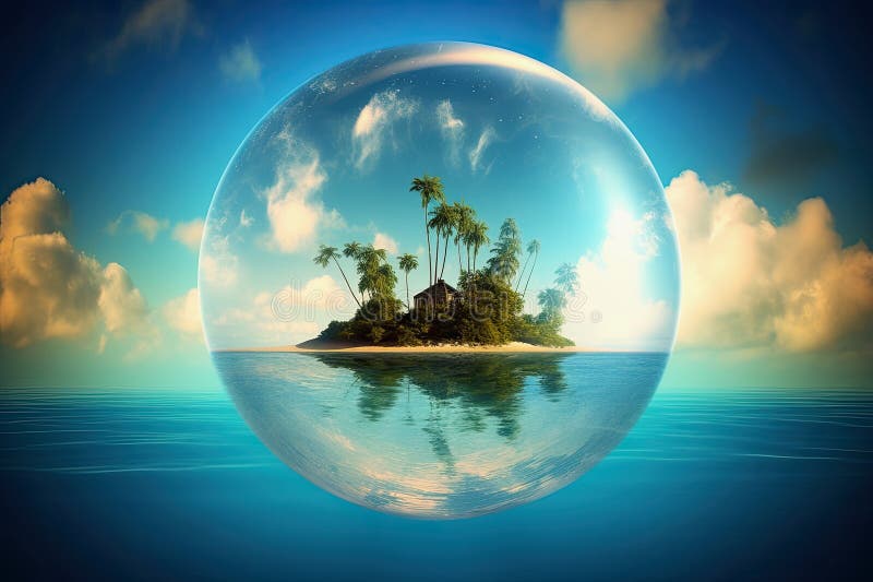 Dream Island in a Bubble, Generative Ai Illustration Stock Illustration ...