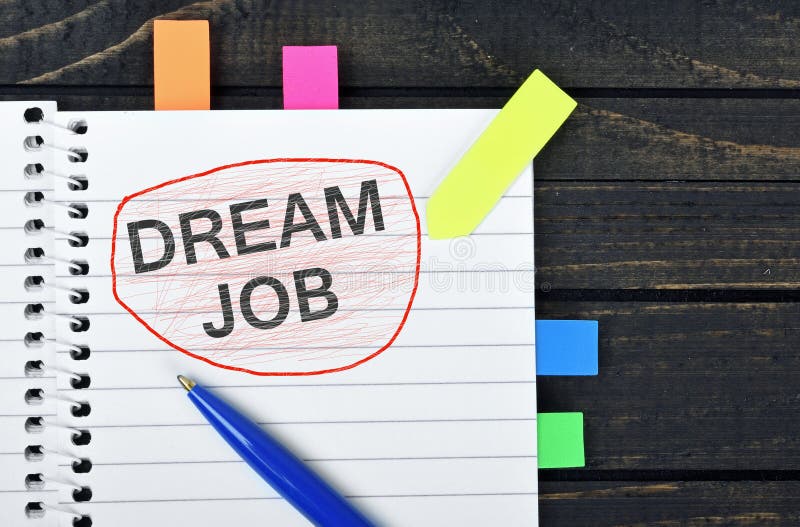 Dream job word on notepad stock image. Image of opportunity - 76087233