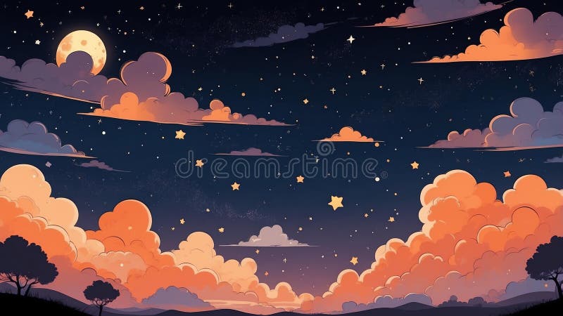 Dream Orange Theme Cute Night Sky Backgrou Ai Generated Stock ...