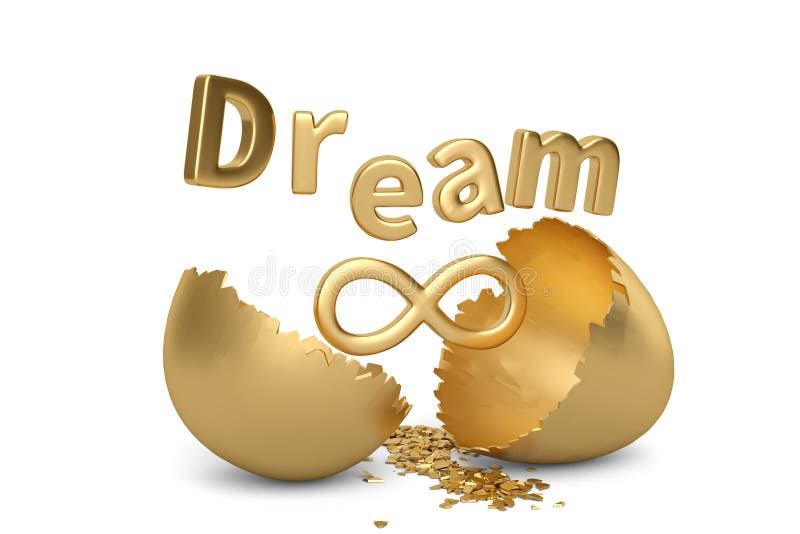 Dream Sign with Infinity Symbol and Break Gold Egg. 3D Illustration ...
