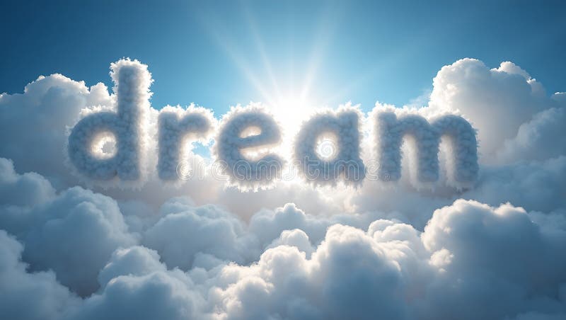 Dream Word Spelled with Fluffy Clouds in Blue Sky Sunlight Breaking ...