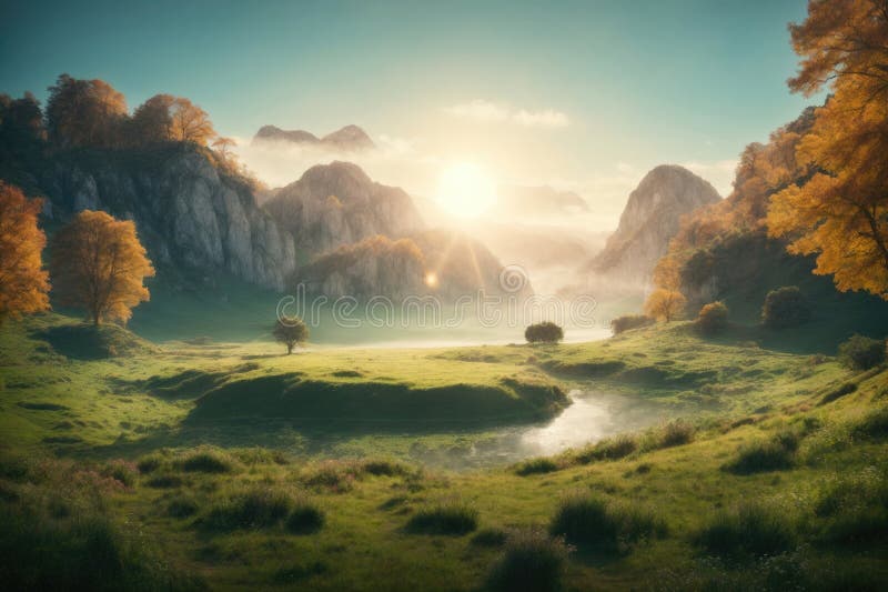A Dream World in the Style of Animation Beautiful Nature. Ai Generative ...
