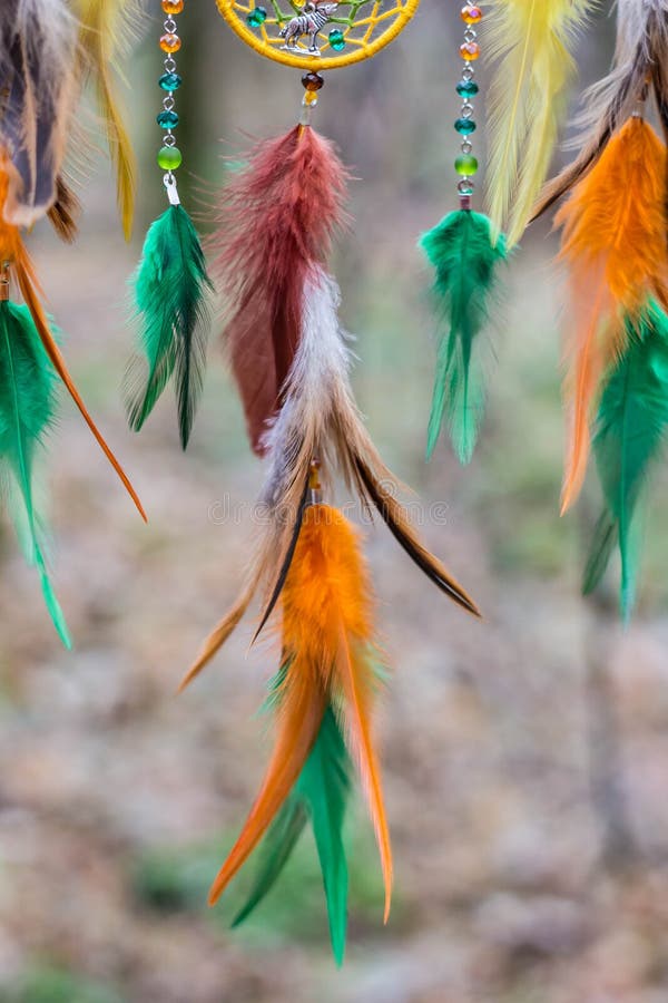 Dreamcatcher Made of Feathers, Leather, Beads, and Ropes Stock Photo ...