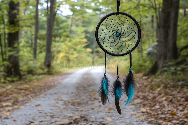 Dreamcatcher with Teal Feathers Hanging in Forest Path Photography ...