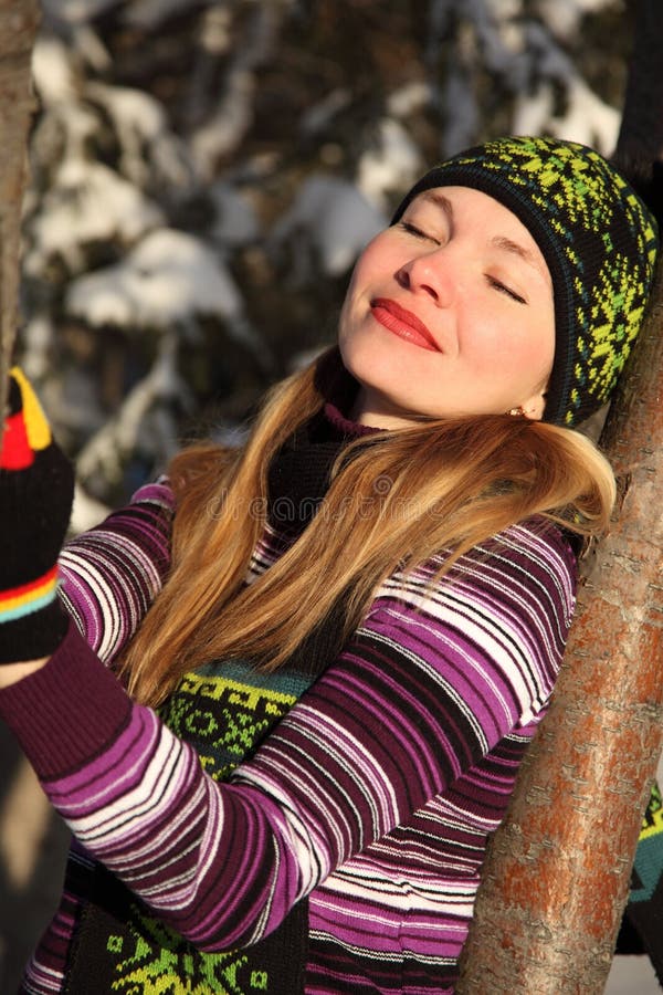 Dreaming Beauty Woman Near Tree Stock Image - Image of model, glove ...