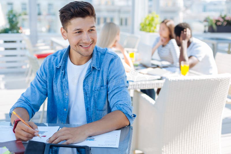 Attractive Male Student Studying in Cafe Stock Photo - Image of ...