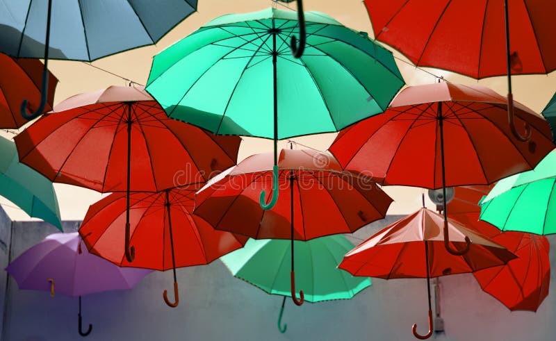 The Bright Colors of the Umbrellas with the Wind of Spring Stock Image ...