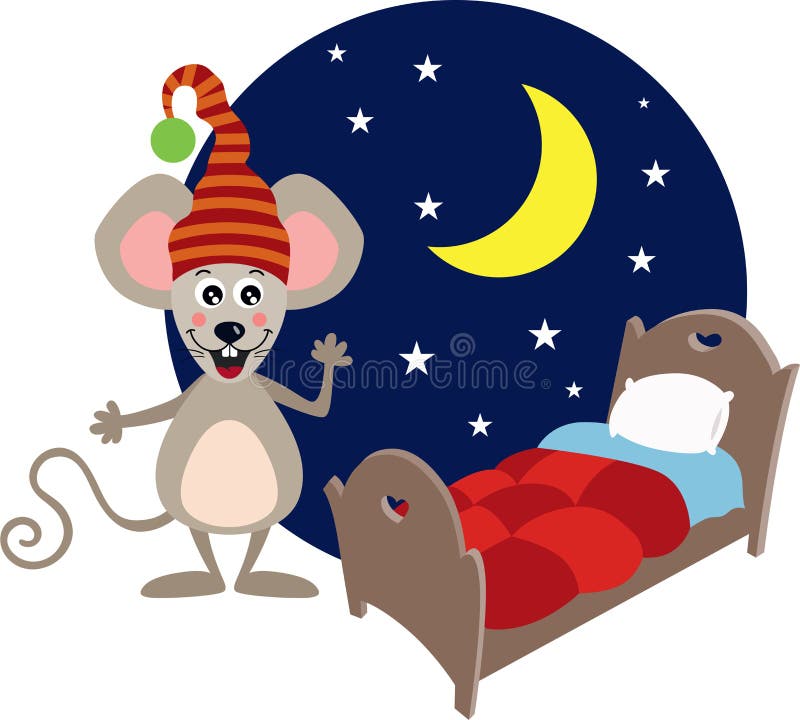 Dreaming Good Night Mouse And Bed Stock Vector - Illustration of design ...